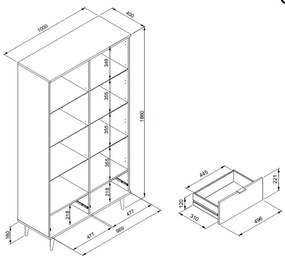Vysoká vitrína Göteborg, bílá/dub sonoma