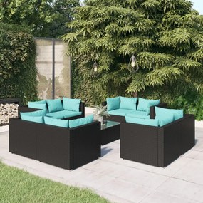 vidaXL 9dílná zahradní sedací souprava s poduškami polyratan [3101561] Barva: Černo-modrá