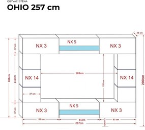 Ral Obývací stěna OHIO 2, 257 cm - Bílý lesk
