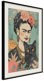 Plakát Frida With a Cat - A Portrait of the Painter Inspired by the Japanese Style