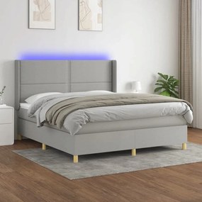 Box Spring Postel S Matrací A Led Textil Světle Šedá Hladké s hřebíky 180