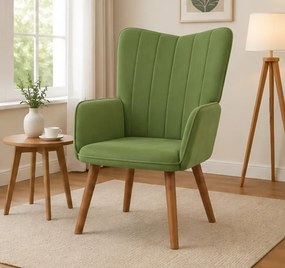 relaxační křeslo, odpočinkové, masivní kaučukovník/kov/samet, 97x62x70 cm, nohy tmavé/světle zelená, Dekorino KR20260101