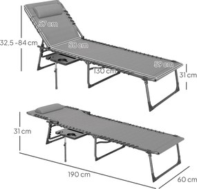 Skládací zahradní lehátko s polštářem pod hlavu, lehátko s 5 polohami nastavitelného opěradla do 120 kg