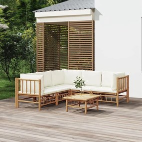 vidaXL 6dílná zahradní sedací souprava krémově bílé podušky bambus [3155220] Barva polštáře: Tmavě šedá