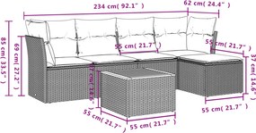 6dílná zahradní sedací souprava s poduškami černá polyratan 3223612