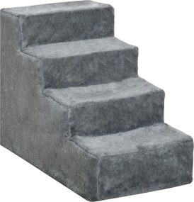 PawHut 4-stupňové schody pro psy, 35 cm schody pro kočky na postel a pohovku, schody pro psy a kočky do 5 kg, plyšový optický přírodní, světle šedý |