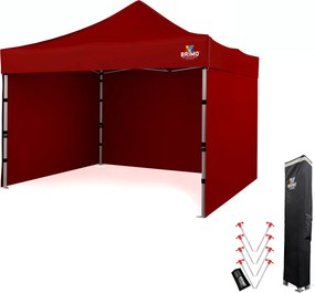 BRIMO Prémiový Párty stan 3x3m Hliník | Nejvyšší odolnost - s 3 stěnami - Červená P. Alu