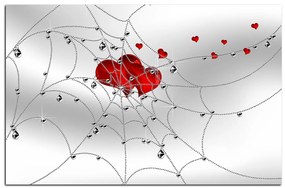 Obraz na plátně - Srdce v stříbrné pavučině  178A (60x40 cm)
