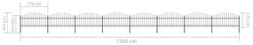 vidaXL Marketos Zahradní plot s hroty ocel (1–1,25) x 13,6 m černý