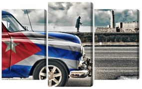 Vícedílný obraz Auto S Kubánskou Vlajkou V Ulicích Havany Nedostatek Nedostatek Plátno Canvas 180x120