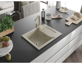 Mexen Enzo, granitový dřez 576x465x174 mm, 1-komorový a béžová baterie Rita, béžová, 6506-69-670300-69