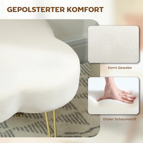 HOMCOM Sedací taburet, polstrovaný taburet ve tvaru čtyřlístku, látkový potah, kovové nohy, krémově bílý