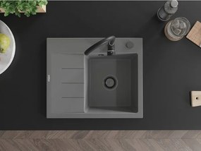Mexen Ben, 1-komorový granitový dřez 600x500x190 mm, pravý + černý sifon, šedá, 6523605000-71-B