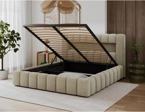 Béžová čalouněná dvoulůžková postel s úložným prostorem s roštem 180x200 cm Lamica – ELTAP