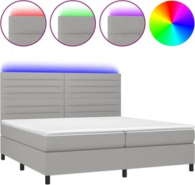 Box spring postel s matrací a LED světle šedá 200x200 cm textil 3134981
