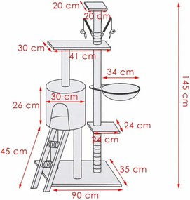 Škrabadlo pro kočky - Domeček se schody 6 pater 145 cm SPRINGOS PA1046