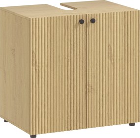HOMCOM skříňka pod umyvadlo, koupelnová skříňka 2 dveře s Soft-Close, výškově nastavitelná police, 60x39,8x58,5cm, přírodní dřevo