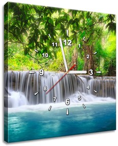 Gario Obraz s hodinami Čirý vodopád v džungli Rozměry: 30 x 30 cm