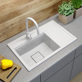 Gamma Quadro 8151, 1-komorový granitový dřez 800x500x220 mm, bílá, GMA-ZLE000183