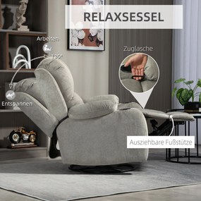 HOMCOM TV křeslo s funkcí polohování, otočné o 360°, houpací funkce, s pružinovým jádrem, podnožka, držák na nápoje, 87L x 95W x 102H cm, hnědé| Aosom