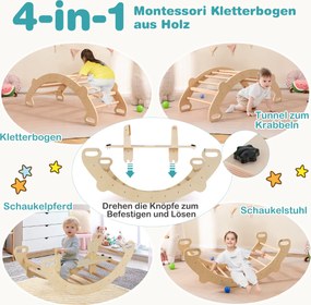 Costway Multifunkční houpací oblouk 4-in-1 lezecká hračka ze dřeva Montessori