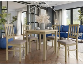 Rozkládací jídelní stůl se 4 židlemi AL08, Barva dřeva: bílá-L, Potah: Hygge D20