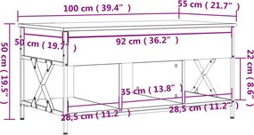 vidaXL Konferenční stolek 100 x 55 x 50 cm kompozit a kov [845339] Barva: kouřový dub