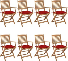 vidaXL Skládací zahradní židle s poduškami 8 ks masivní akácie [3074985] Barva: Červená