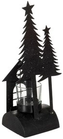 Černý kovový svícen na čajovou svíčku s glitry - 11*8*26 cm