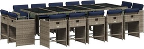 15dílná zahradní jídelní sada s polštáři šedá polyratan 3278004