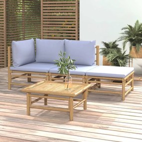 4dílná zahradní sedací souprava světle šedé podušky bambus,  3155080