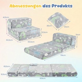 Costway 3 v 1 Dětská pohovka svítící ve tmě s polštářem a snímatelným potahem