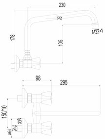 Mereo Kasia dřezová nástěnná baterie 150 mm s U ramínkem trubkovým 18 mm 230 mm mosaz chrom CBS30104