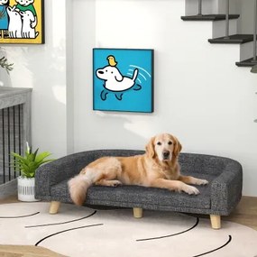 PawHut pohovka pro velké psy, zvýšená psí postel s pratelným polštářem a dřevěnými nohami, nosnost 30 kg, 98x67x25 cm, tmavě šedá