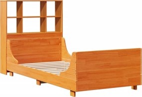 Postel s knihovnou bez matrace hnědá 100 x 200 cm masivní dřevo 3323814