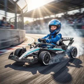 AIYAPLAY Mercedes-AMG PETRONAS F1 12 V elektrický go-kart pro děti Gokart s lithium-akumulátorem 2 motory Plynulý start