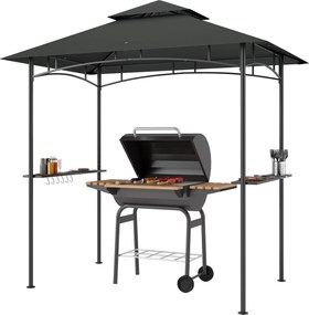 Outsunny BBQ pavilon s LED 240 x 150 x 258 cm, voděodolný a ohnivzdorný zahradní pavilon s dvouvrstvou střechou, bočními policemi, zahradní pergola s