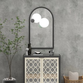 HOMCOM nástěnné zrcadlo s obloukem, 110 x 65 cm, dřevěný rám, obloukové zrcadlo pro obývací pokoj, ložnici, chodbu, černé