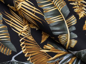 Biante Bavlněný povlak na polštář Sandra SA-389 Šedozelené a zlaté tropické listy na černém 70 x 90 cm