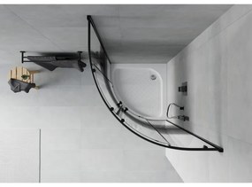 Mexen Rio půlkruhový sprchový kout 70 x 70 cm, Pruhy, Černá + sprchová vanička Rio, Bílá - 863-070-070-70-20-4710