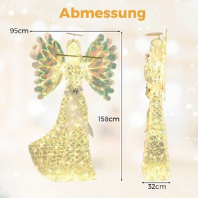 Costway Svítící vánoční anděl s flétnou 158 cm, 250 LED