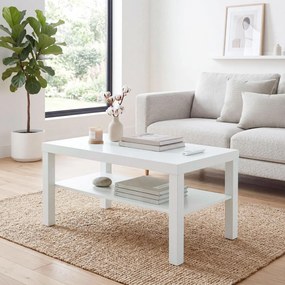 HOMCOM konferenční stolek do obývacího pokoje, obdélníkový odkládací stolek se 2 úrovněmi a odkládací přihrádkou, 90x45x44,5 cm, bílá