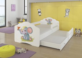 Dětská postel se zábradlím a matracemi CASIMO II 160x80 Hlavní barva: White, Motiv: ELEPHANT