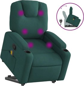 Zvedací masážní polohovací křeslo tmavě zelené textil 3204386