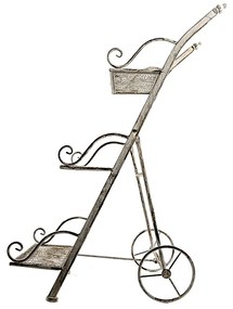 Šedý antik kovový stojan na květiny  ve tvaru vozíku Violin - 37*64*81 cm