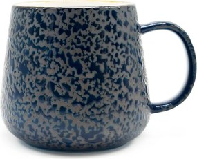 Porcelánový hrnek Elvio, 400 ml – matný, šedomodrý, soudkovitý tvar, lesklé akcenty