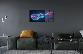 Obraz na skle Kytara neonový nápis 125x50 cm