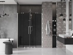 Mexen Velar Duo, posuvné sprchové dveře do otvoru 140 cm, 8mm šedé sklo, broušená ocel, 871-140-000-42-97