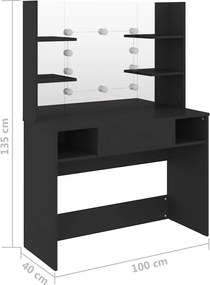 Kosmetický stolek s LED světly 100 x 40 x 135 cm MDF černý 331540