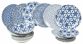 VILLA D’ESTE HOME TIVOLI Servis talířů Dark Bodrum 18 kusů, modrá/bílá